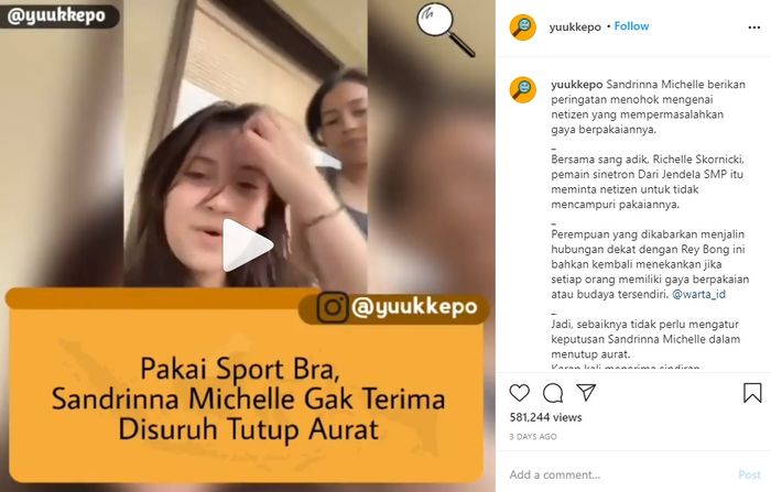 Berfoto Pakai Sport Bra, Sandrinna Michelle Tak Terima Disuruh Tutup ... Berfoto Pakai Sport Bra, Sandrinna Michelle Tak Terima Disuruh Tutup ...