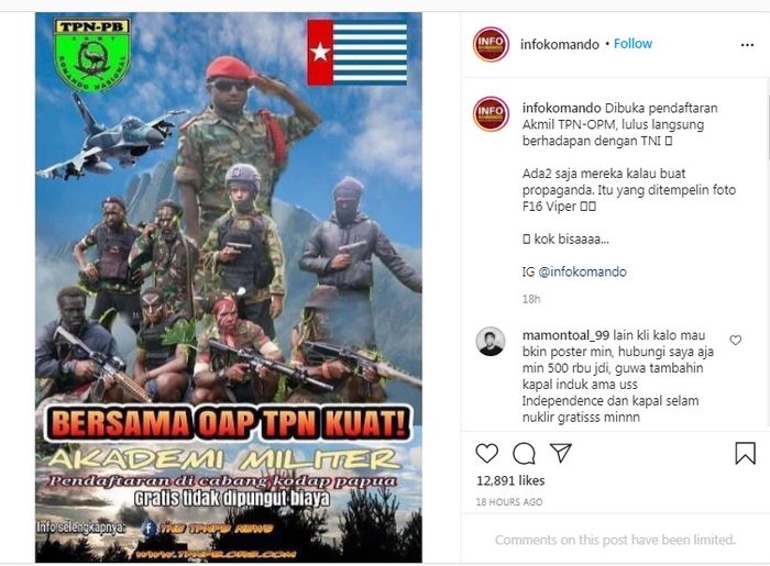 Ada Gambar Pesawat Tempur dan Poster Pendaftaran Akmil Markas OPM ...