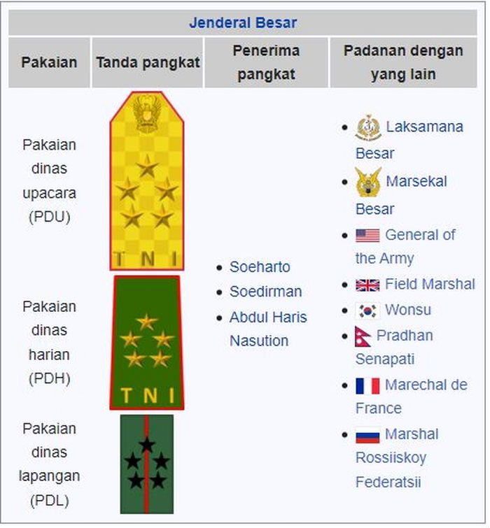Inilah Daftar Lengkap Tanda Kepangkatan Tentara Nasional Indonesia (TNI ...