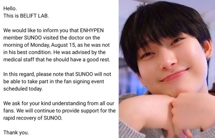 Kondisi Kurang Baik, Sunoo ENHYPEN Terpaksa Absen dari Kegiatan - CewekBanget