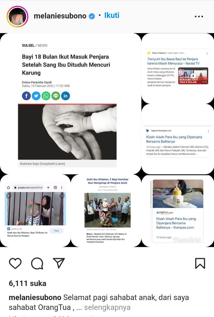 Pajang Berita Bayi Ikut Ibu Ditahan di Penjara, Melanie Subono Sindir ...