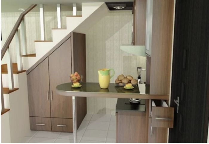 Kuncinya di Bagian Ini, Desain Dapur Kecil di Bawah Tangga Minimalis ...