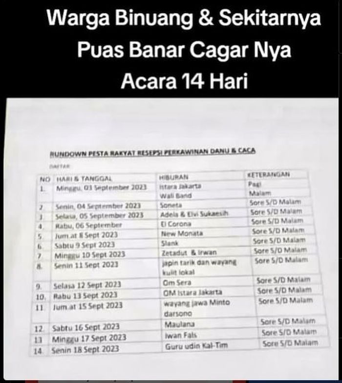 Viral Rundown Acara Resepsi 14 Hari 14 Malam, Haji Ciut si Crazy Rich ...