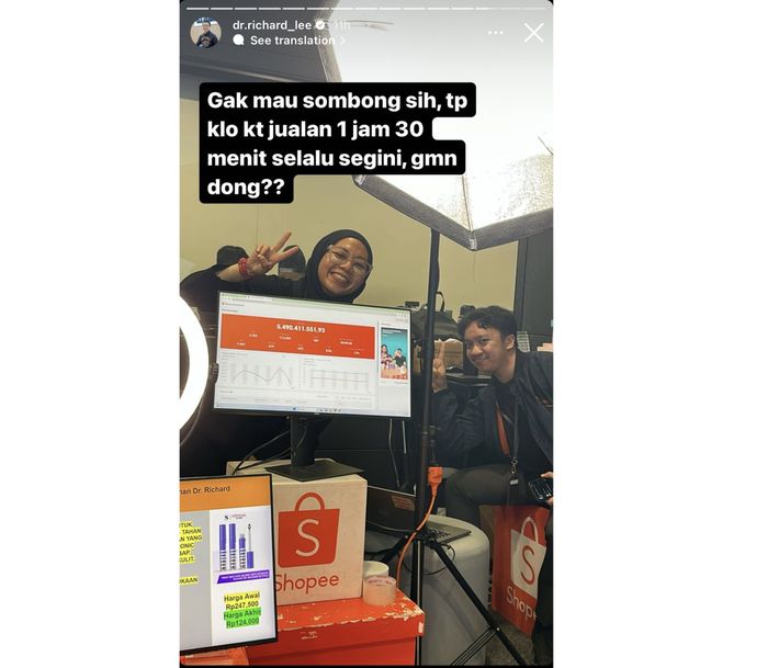 Omzet Penjualan Tembus Rp 5,5 M dalam 1,5 Jam, Richard Lee Pecahkan Rekor Shopee Live