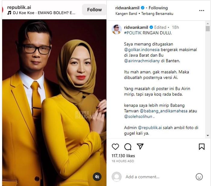 Pamer Foto Kampanye, Ridwan Kamil Auto Protes Lihat Fotonya Malah Mirip ...