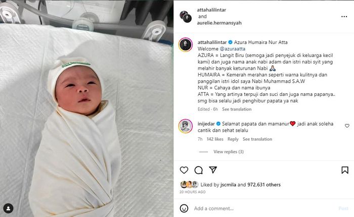 Atta Halilintar dan Aurel Hermansyah Ungkap Arti Nama Azura Humaira Nur Atta, Ternyata Diambil ...