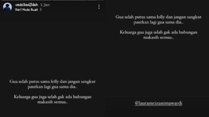 Lolly dan Vadel Badjideh Putus! Tak Mau Dikaitkan Lagi dengan Anak Nikita Mirzani