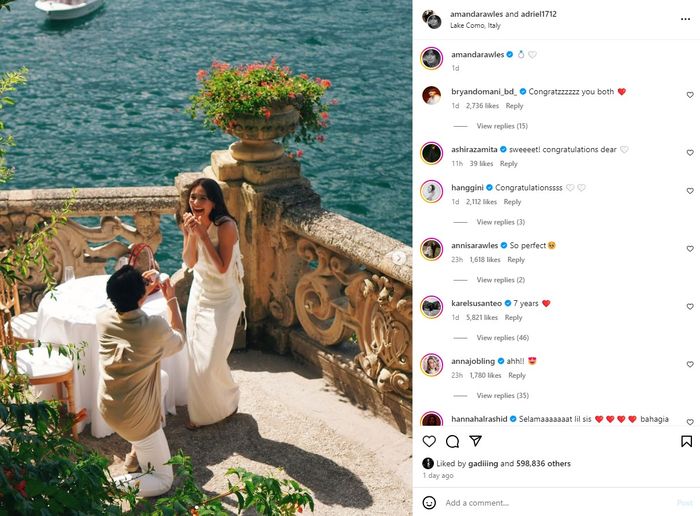 Romantis Banget! Intip Momen Amanda Rawles Dilamar sang Kekasih di Danau Como Usai 7 Tahun Pacaran