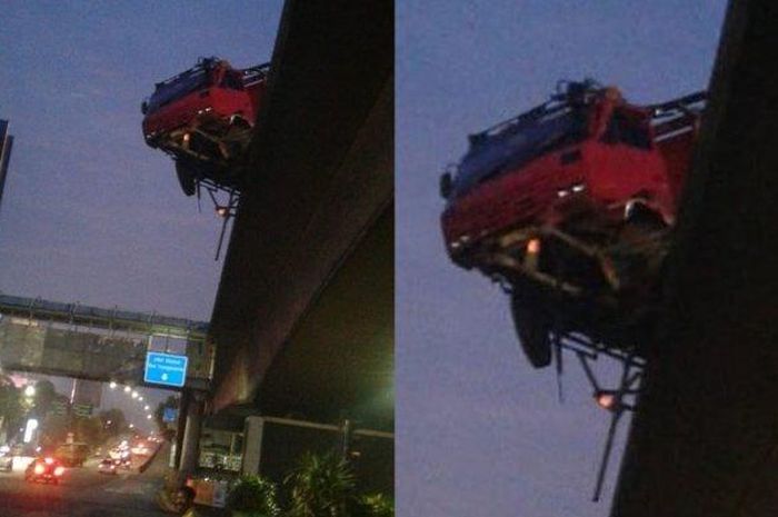 Video Truk Nyaris Terjun dari Fly Over Tol Slipi Usai Tabrak Pembatas Jalan