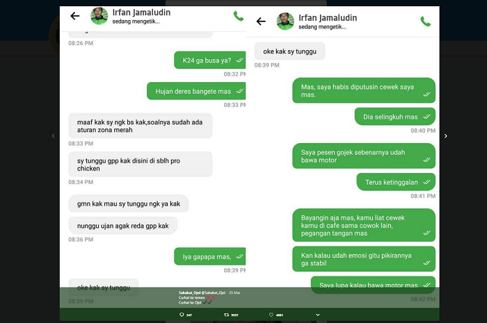 Viral, Curhatan Cowok yang Baru Diselingkuhin Pacarnya ke Driver Ojol - Hai
