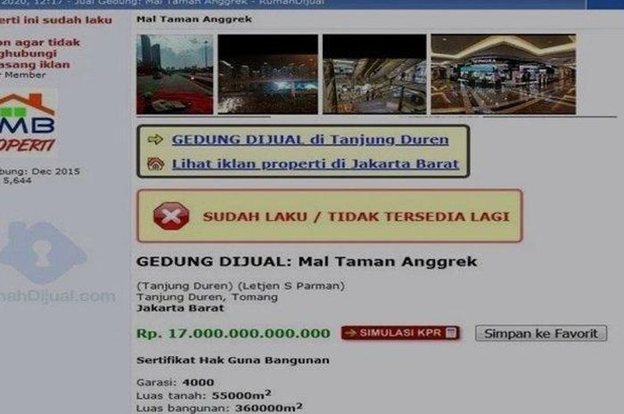 Rp 17 Triliun Jadi Maharnya, Viral Iklan Mal Taman Anggrek Terpampang ...