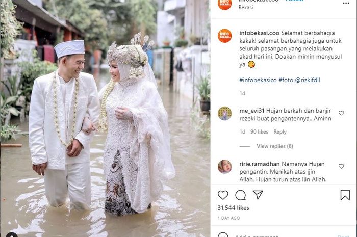 Tetap Romantis Pakai Baju Resepsi di Tengah Genangan Air, Foto Pasangan Pengantin Ini Viral Usai ...