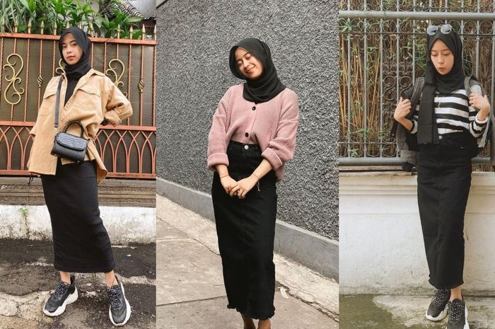 Ide Padu Padan Rok Span Hitam ala Hijabers Vika Yuana, Simpel Tapi Kece ...