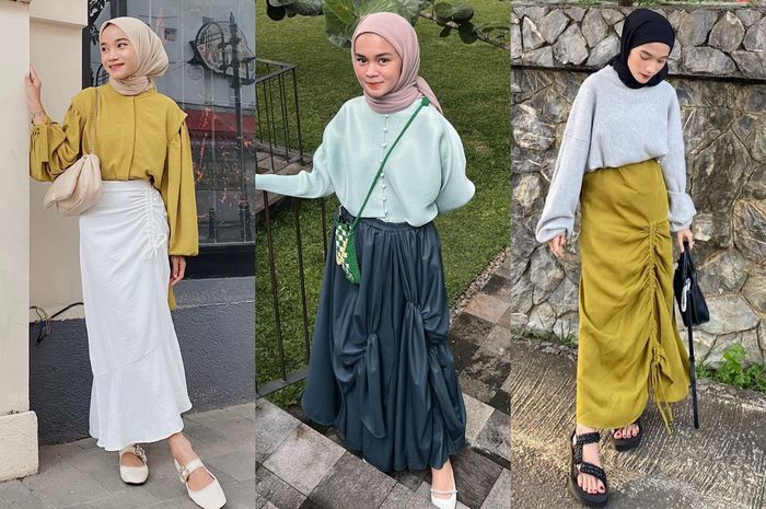 Inspirasi OOTD HIjab Pakai Rok Serut Kekinian ala Selebgram - Stylo