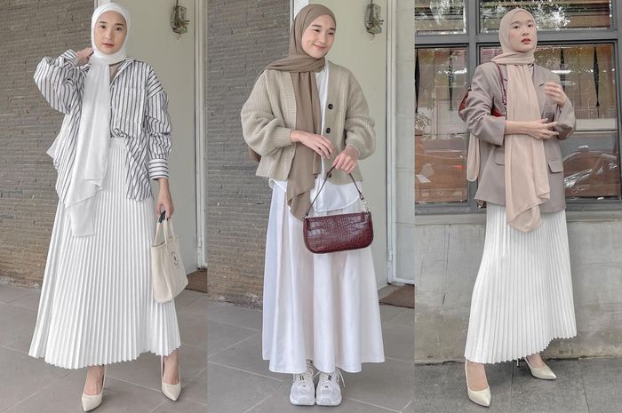 Inspirasi Outfit Hijab Pakai Rok Putih ala Selebgram Denisa Rani - Stylo