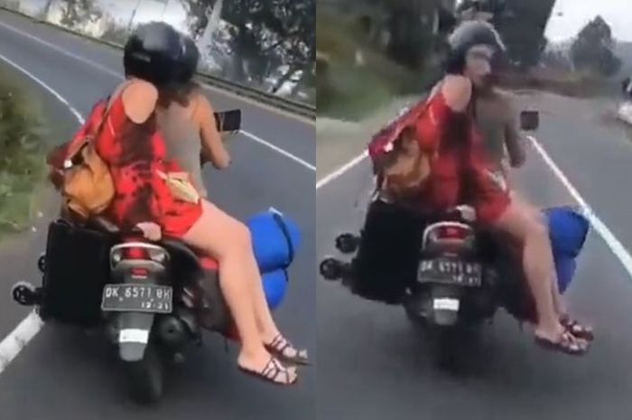 Salah Outfit, Posisi Wanita Bule ini Dibonceng Naik Motor Bikin Gagal Fokus