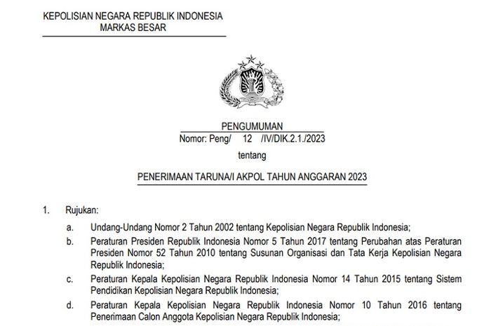 Telah Dibuka Penerimaan Polri 2023, Berikut Syarat Pendaftaran Taruna Akpol, Bintara, dan ...