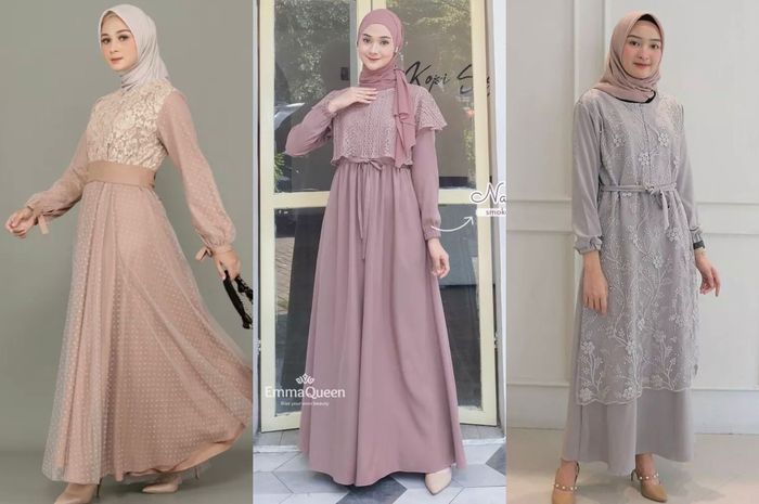 3 Model Gamis Brokat Kombinasi Polos Modern, Mewah Cuma Rp 100 Ribuan ...