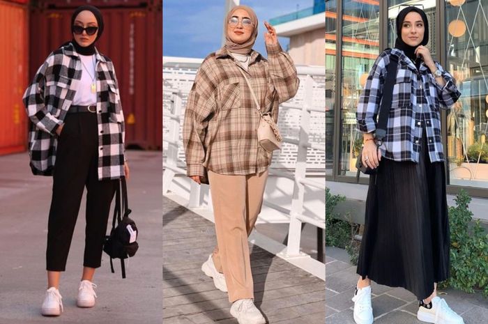 Inspirasi Outfit Kemeja Kotak Wanita Hijab untuk Pergi ke Kampus - Stylo
