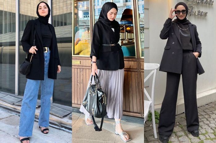 3 Inspirasi Fashion Hijab Padu Padan Blazer Hitam yang Modis dan Elegan - Stylo