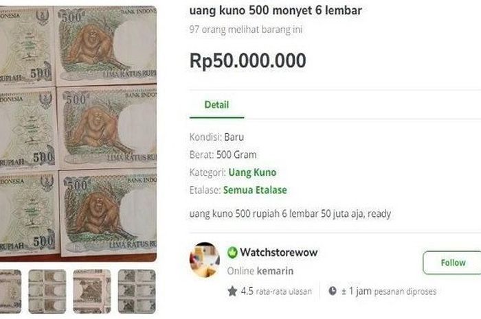 Pasti Nyesel Dulu Dipakai Belanja, Selembar Uang Kuno Rp. 500 Rupiah ...