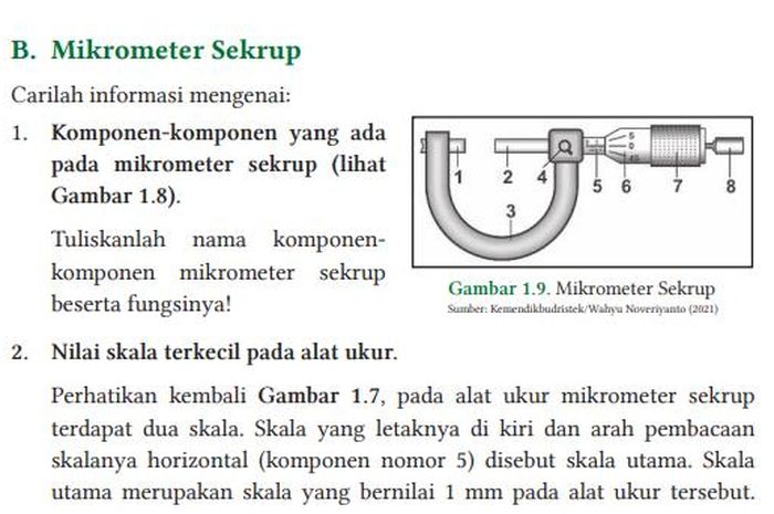 Jawaban Nama Komponen-Komponen Mikrometer Sekrup dan Fungsinya, IPA 10 ...