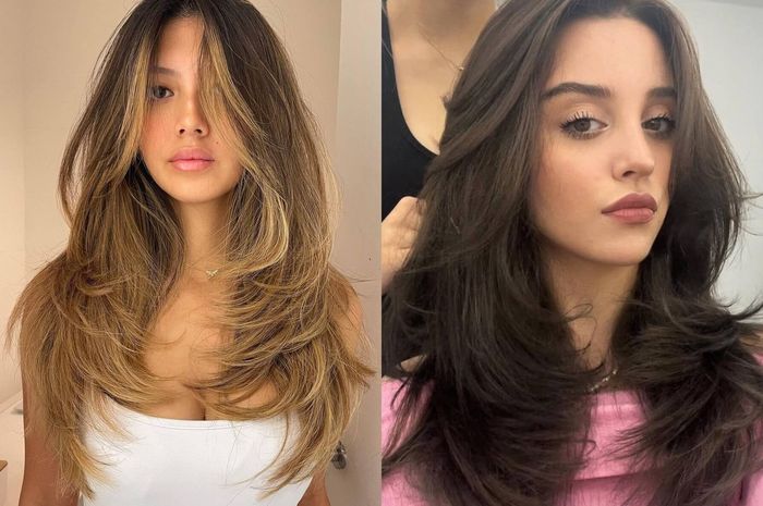 Kaleidoskop Tren Model Rambut 2023, Model Layer dengan Curtain Bangs ...