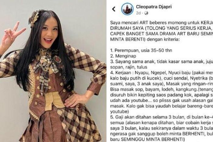 Dituding Zalim Usai Iklan Lowongan Kerjanya Viral, Cleopatra Djapri Eks ... Dituding Zalim Usai Iklan Lowongan Kerjanya Viral, Cleopatra Djapri Eks ...