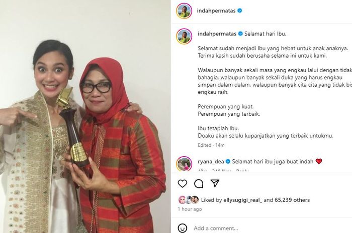 Meski Tak Direstui Menikah, Indah Permata Sari Tetap Ucapkan Selamat Hari Ibu Pada Nursyah ...