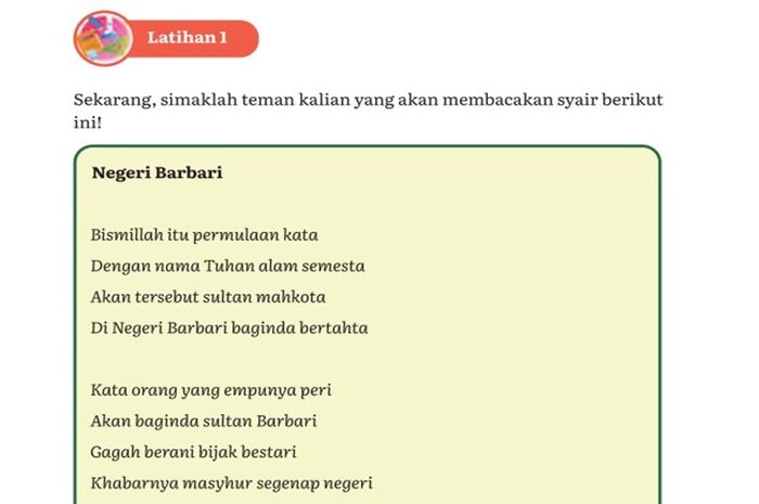 Kunci Jawaban Soal Latihan 1 Menafsirkan Isi Syair, Materi Bahasa ...