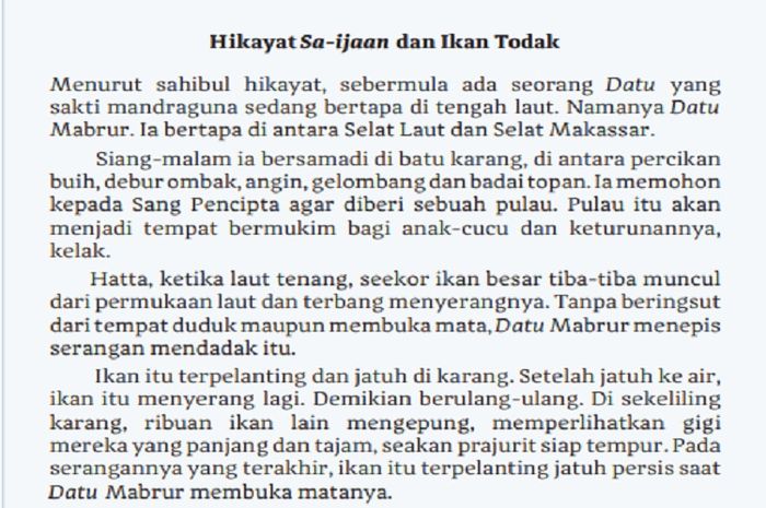 Jawab Soal Kegiatan 2 Teks 'Hikayat Sa-ijaan dan Ikan Todak', Bahasa ...