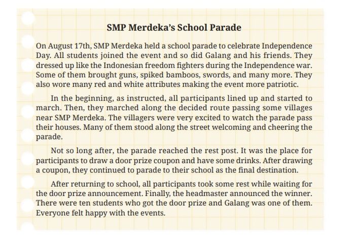Chapter 1 Unit 2: Viewing Text 'SMP Merdeka's School Parade' Page 43-46 ...