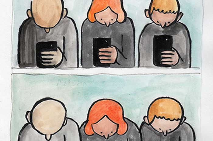 10 Ilustrasi Menyedihkan Tentang Orang yang Kecanduan Gadget - CewekBanget
