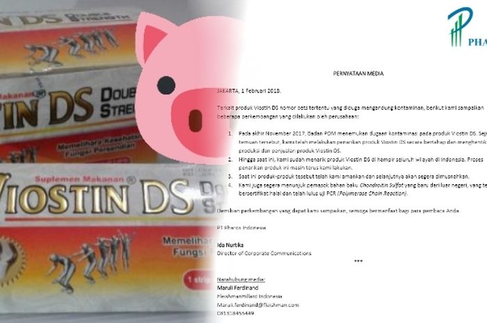 Pasca Viral Viostin DS Positif Mengandung DNA Babi, PT Pharos Indonesia ...