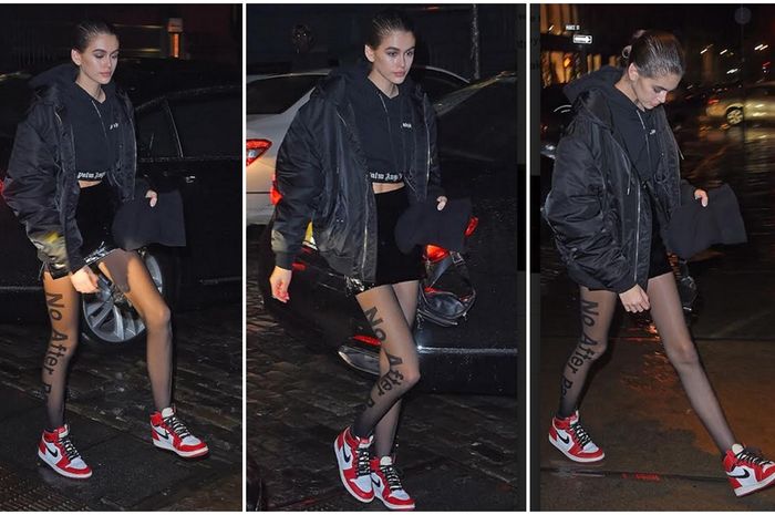 Tampil Serba Hitam, Gaya Sporty Sexy Kaia Gerber dengan Rok Bahan PVC ...