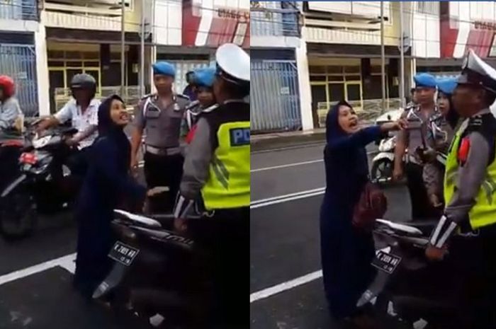 Emak-emak Tak Pakai Helm, Marah-marah Saat Ditilang Polisi sampai Gigit Tangan Petugas