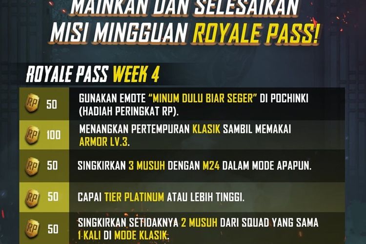 Selesaikan Misi Royale Pass Minggu Ke-4, PUBG Mobile Season 9! Selesaikan Misi Royale Pass Minggu Ke-4, PUBG Mobile Season 9!