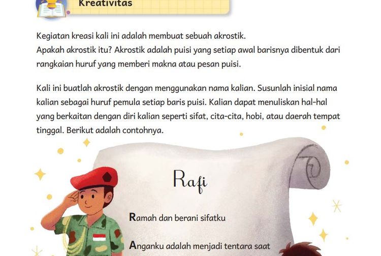 Jawaban Bahasa Indonesia Kelas 5 Bab 1 Hal.3: Membuat Akrostik - Kids