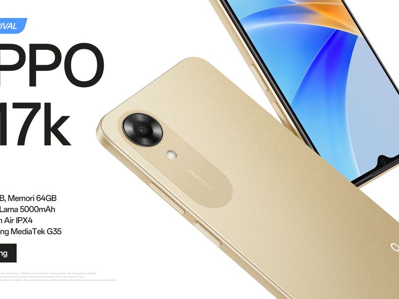 OPPO A17k Meluncur di Indonesia, HP Rp 1 Jutaan Desain Premium