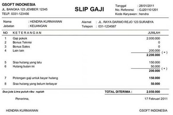 11 Contoh Slip Gaji Karyawan beserta Format Sederhana Lengkap - Halaman ...