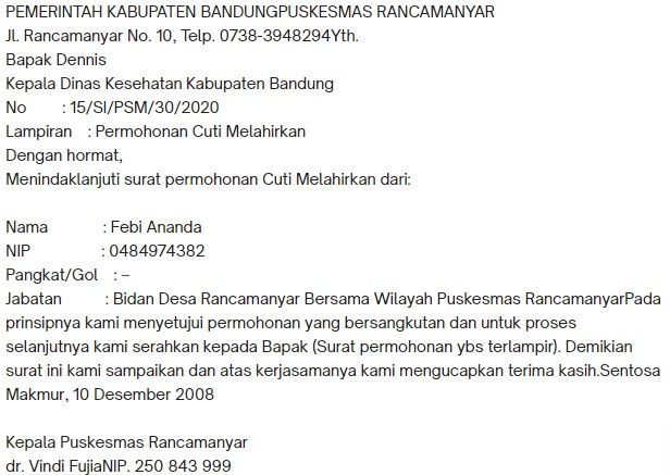 8 Contoh Surat Cuti Melahirkan beserta Strukturnya, Lengkap! - Halaman ...