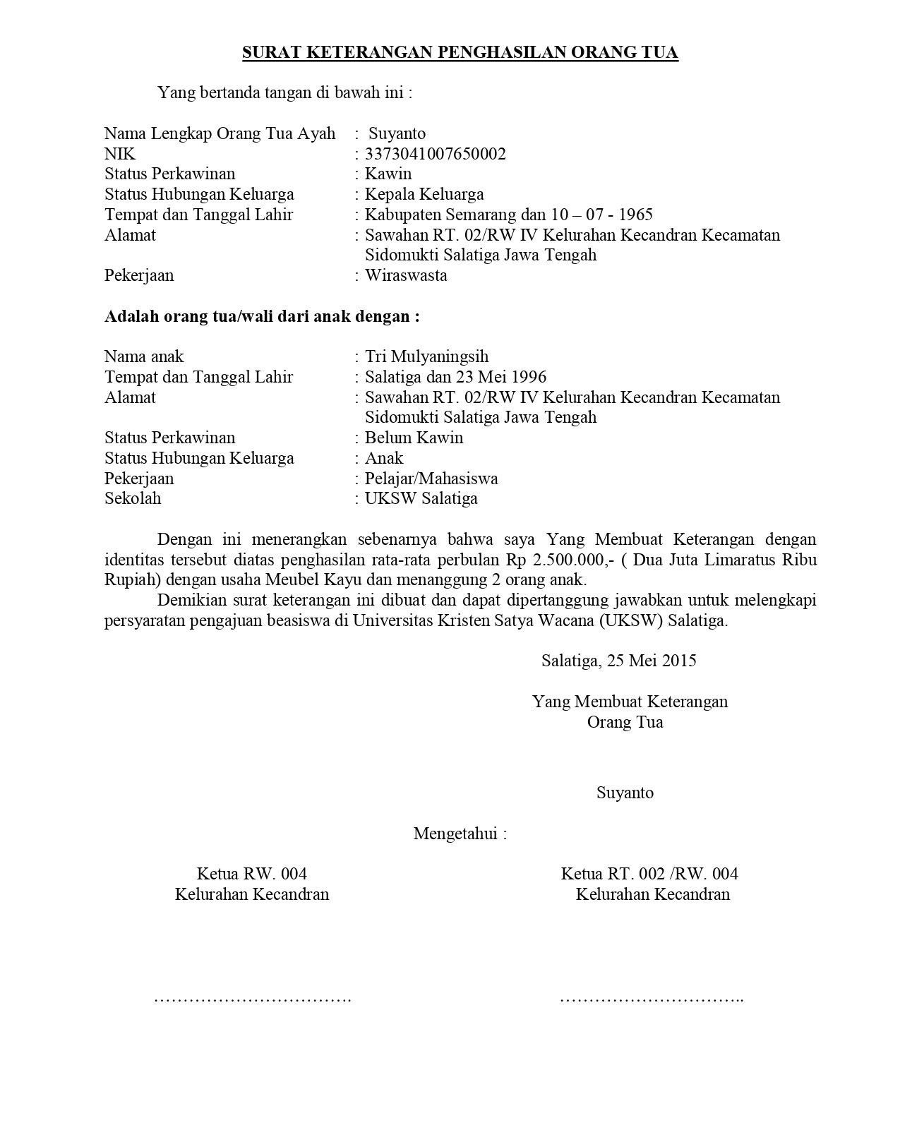Cara Membuat Surat Keterangan Penghasilan Orang Tua dan Contohnya ...
