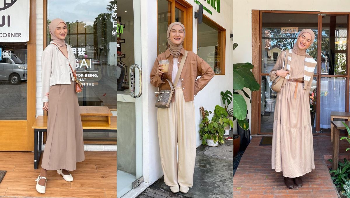Ide Outfit Hijab Earth Tone untuk Nongkrong di Coffee Shop ala Inas Rana, Contek Yuk!