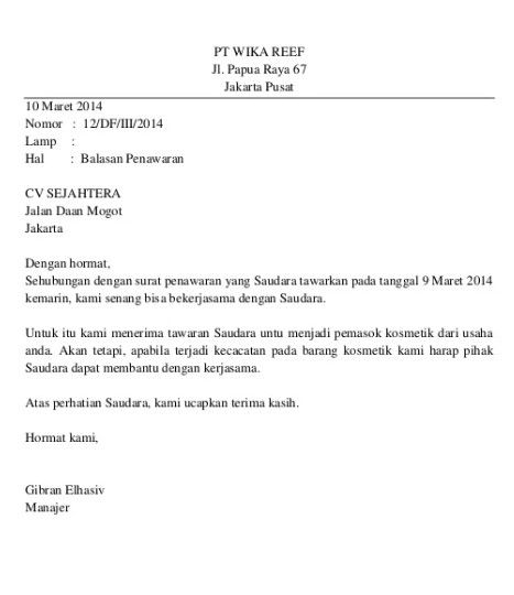 11 Contoh Surat Balasan Penawaran beserta Formatnya, Lengkap! - Semua ...