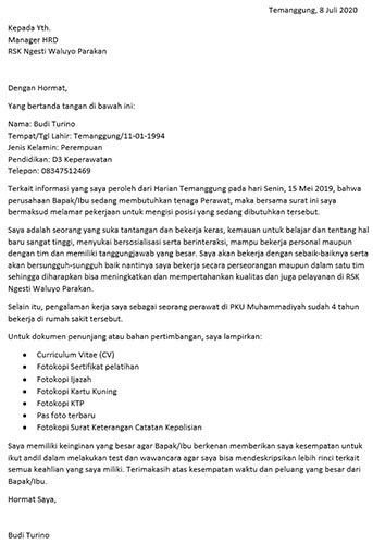 10+ Contoh Surat Lamaran Kerja Perawat dari Fresh Graduate, D3, dan S1 ...