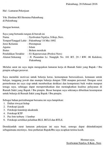 10+ Contoh Surat Lamaran Kerja Perawat dari Fresh Graduate, D3, dan S1 ...