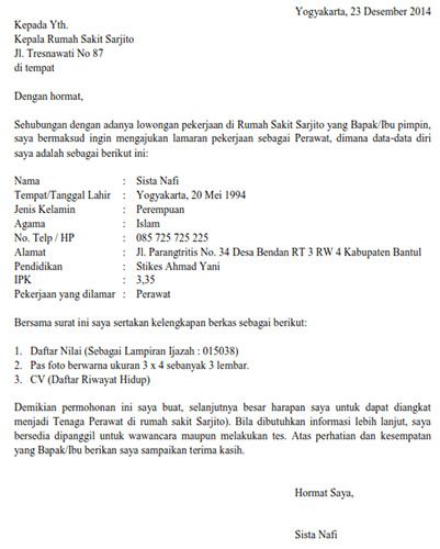 10+ Contoh Surat Lamaran Kerja Perawat dari Fresh Graduate, D3, dan S1 ...