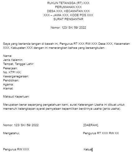 7 Contoh Surat Keterangan Usaha atau SKU beserta Cara Membuatnya ...
