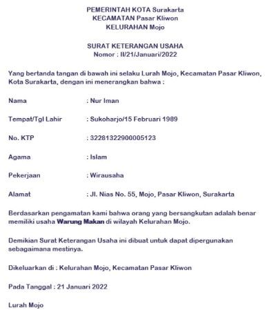 7 Contoh Surat Keterangan Usaha atau SKU beserta Cara Membuatnya ...