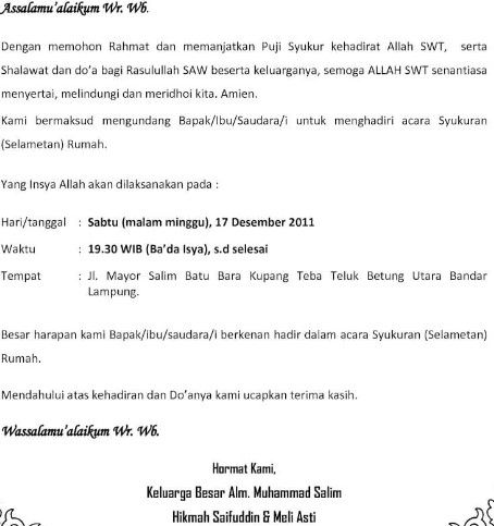 17 Contoh Surat Undangan Syukuran berbagai Acara beserta Strukturnya ...